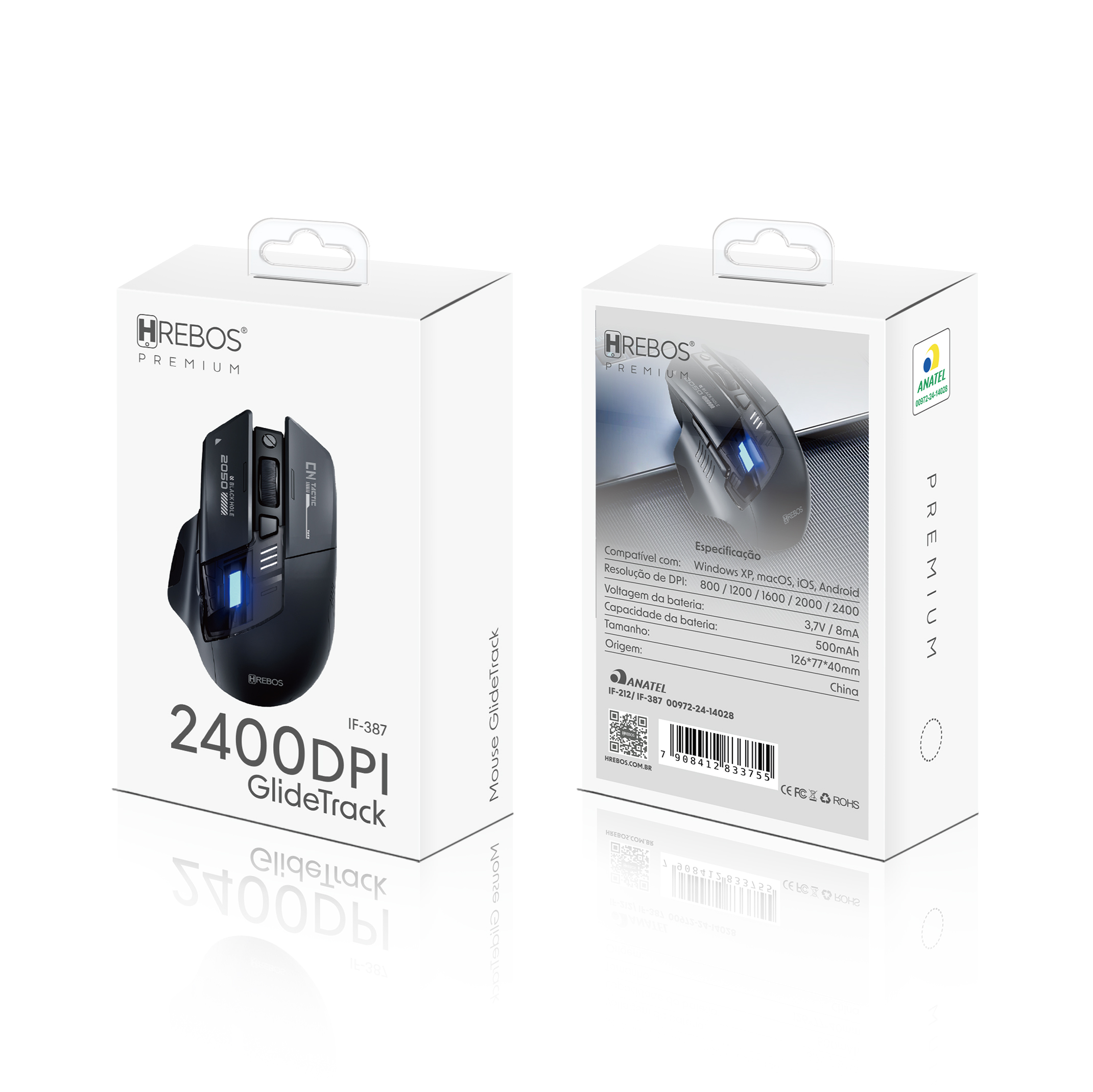 Hrebos Premium | Mouse GlideTrack 2400DPI - Preto - Hrebos